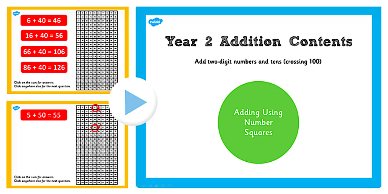 Year 2 Adding 2 Digit Numbers and Tens Crossing 100 With Same 10s