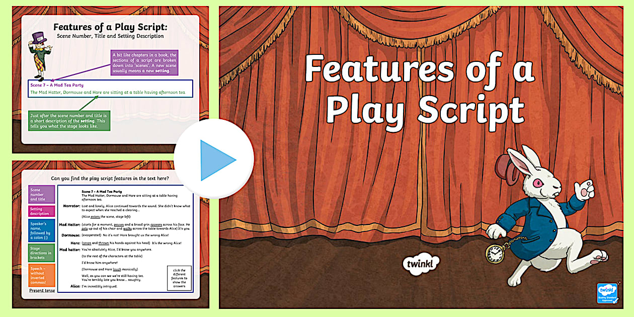 Features of a Play Script - Playscripts KS2 PPT - Twinkl