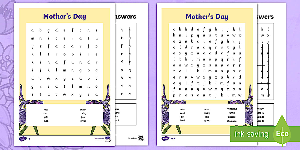 Mother's Day Word Search - ESL Mother's Day Word Search