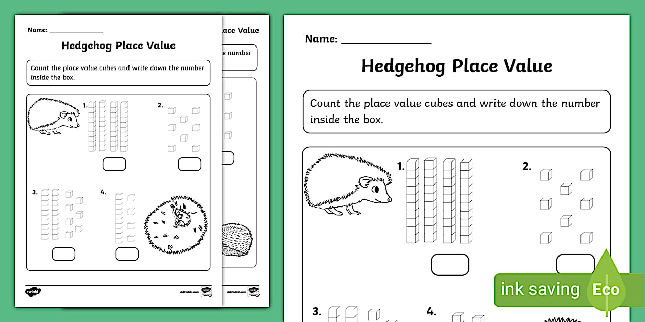 Hedgehog Place Value Activity Sheet (Hecho por educadores)