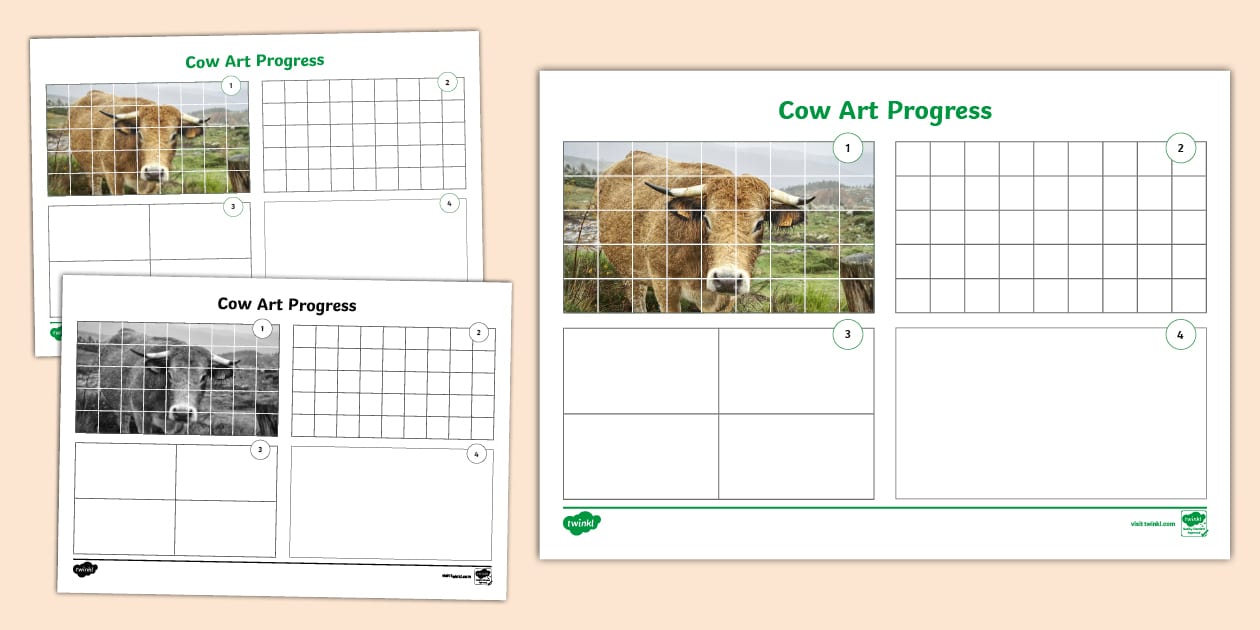 Cow Art Progress Template (teacher made) - Twinkl