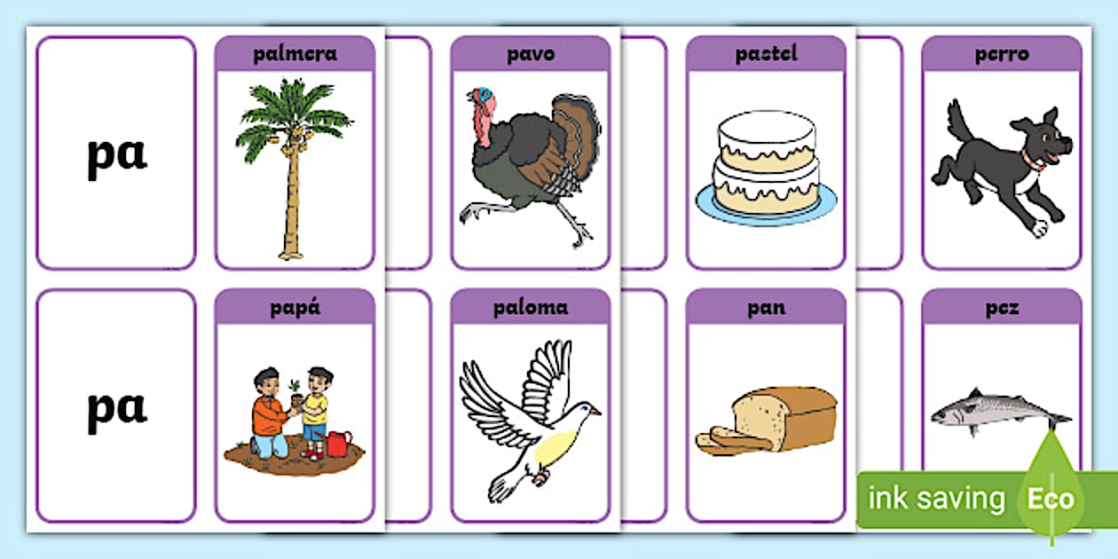 Juego de memoria de las sílabas pa, pe, pi, po, pu