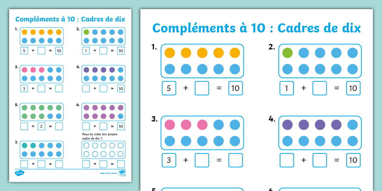 Singapour Mathématiques : Compléments à 10 - Cadres de dix