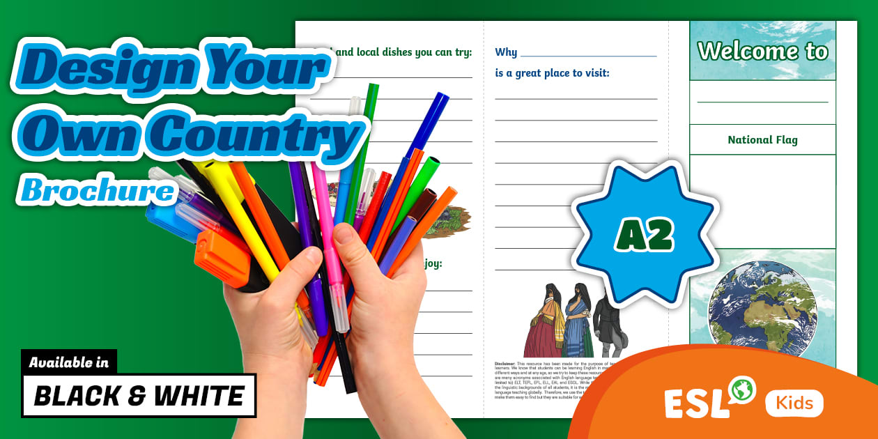 ESL Design Your Own Country Brochure [Kids, A2]