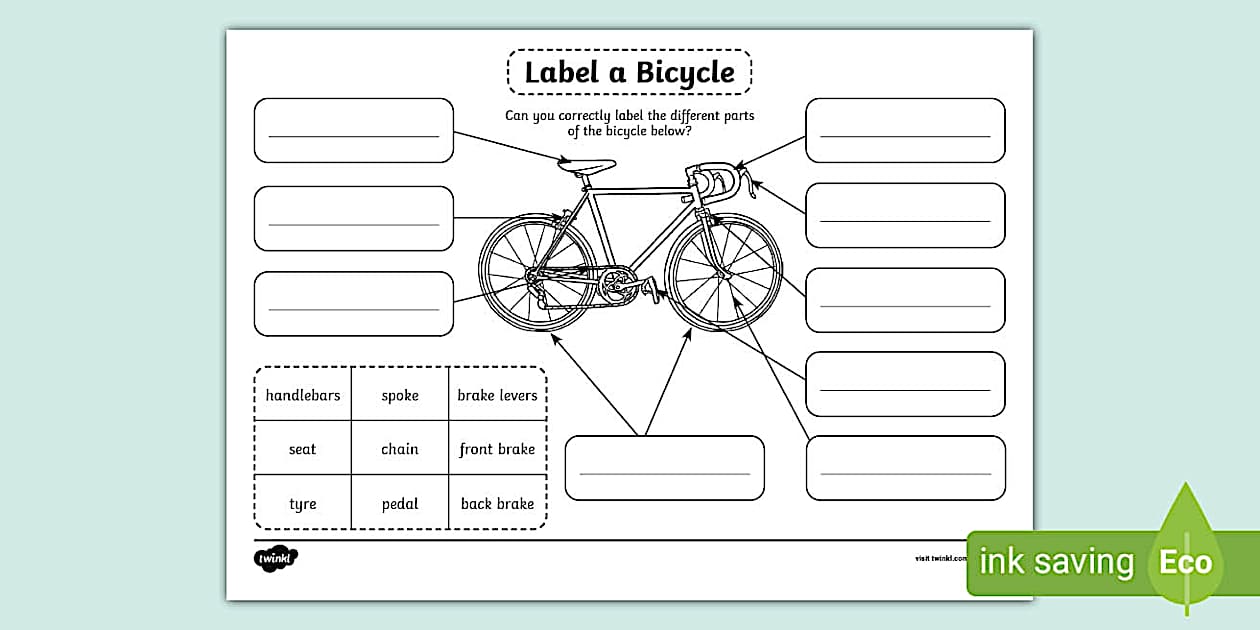 Label a Bicycle Activity Sheet, Parts of a Bike - Twinkl