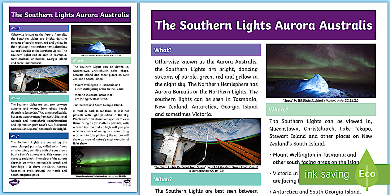 Southern Lights Fact File (teacher made) - Twinkl