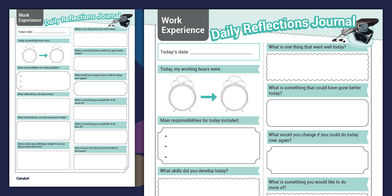 Work Experience Daily Reflections Journal (teacher made)
