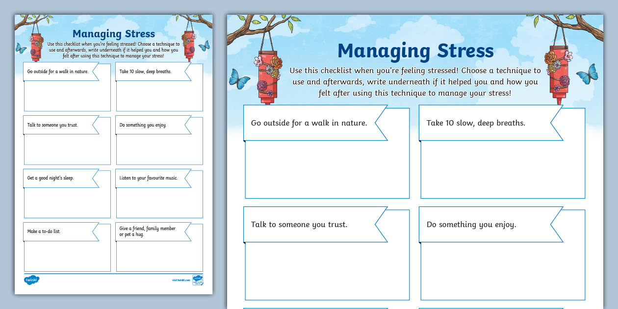 Managing Stress Checklist - Twinkl PSHE Activites - Twinkl