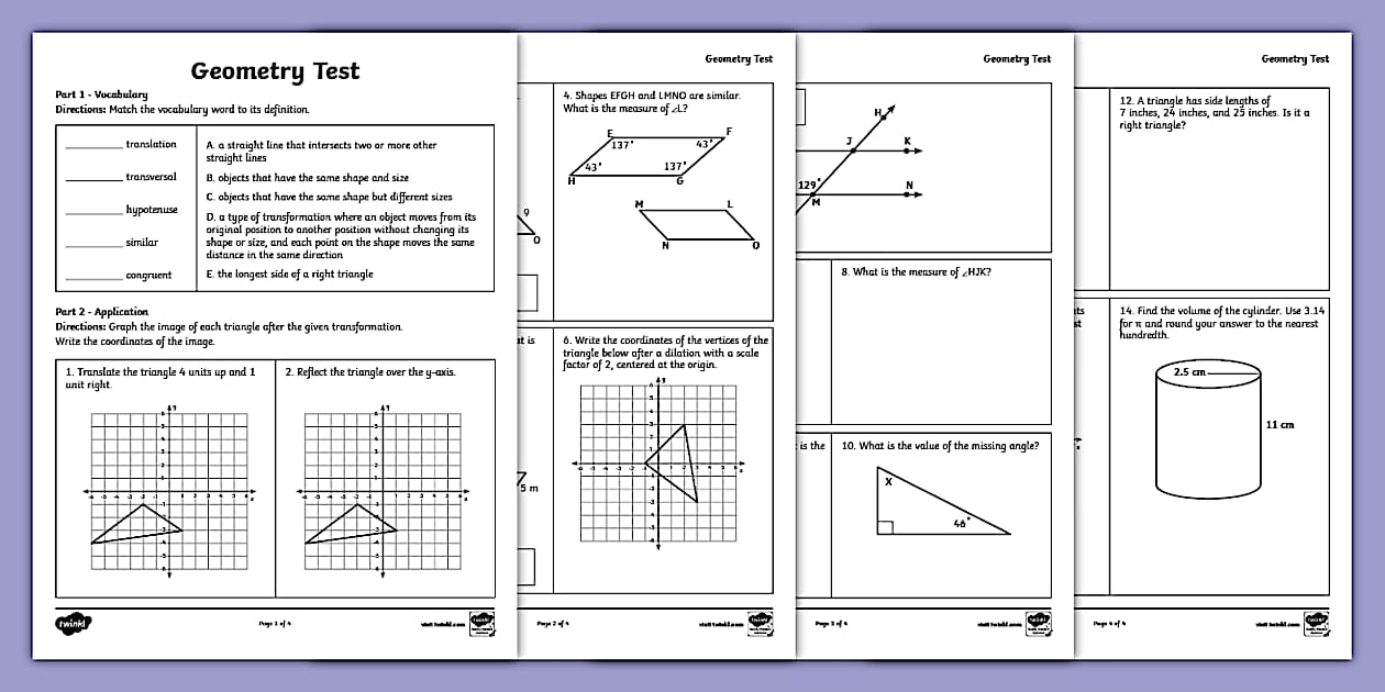 Geometry End of Year Test | Math | Twinkl USA - Twinkl