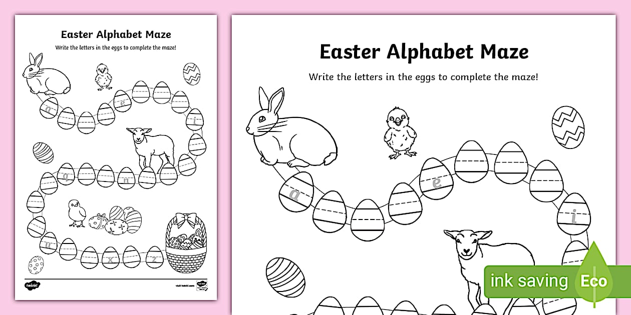 Alphabet Maze Printable Worksheet - Easter Resource - Twinkl