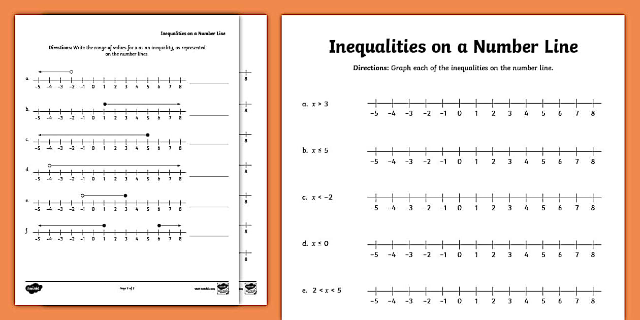 Sixth Grade Inequalities on a Number Line Practice Activity Worksheet