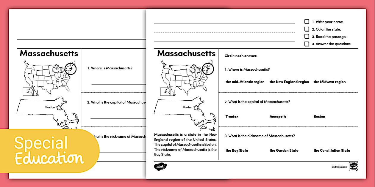 Massachusetts State Report Worksheet for Special Education