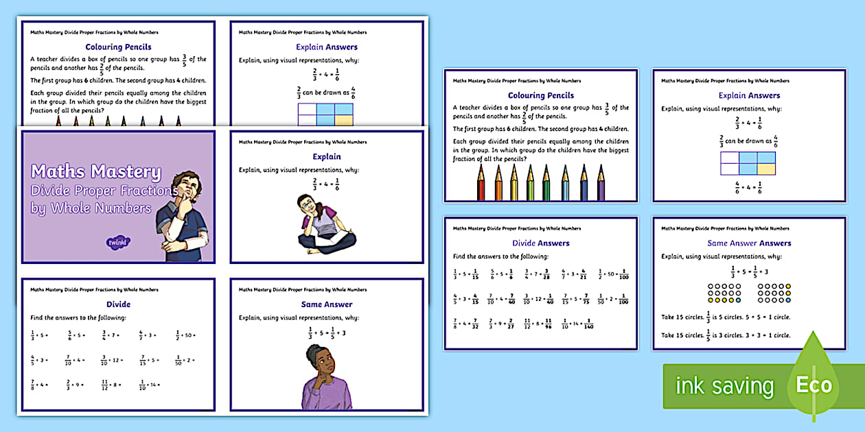 Year 6 Fractions Divide Maths Mastery Question Cards