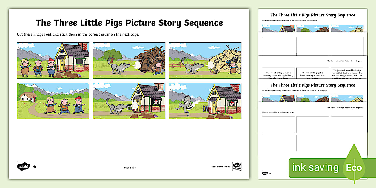 TAS Three Little Pigs Sequencing Differentiated Worksheets