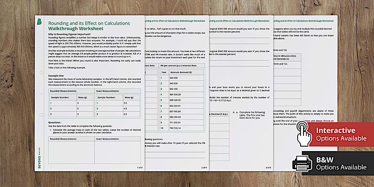 Rounding And Its Effect On Calculations Walkthrough Worksheet