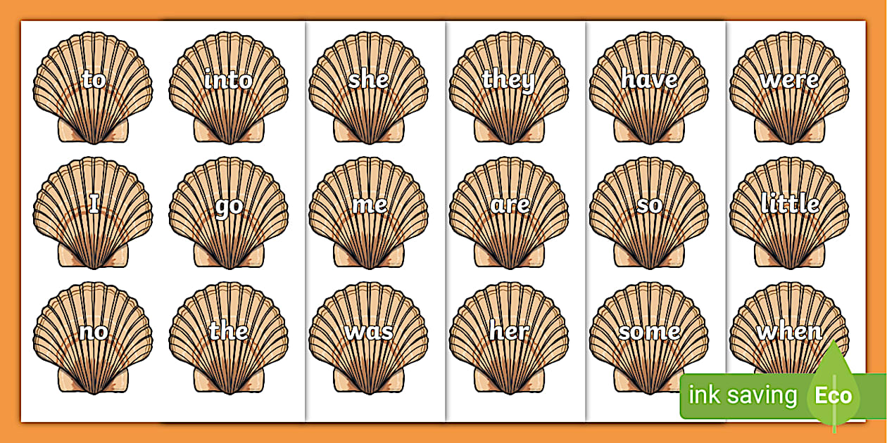Tricky Words on Sea Shells (teacher made) - Twinkl