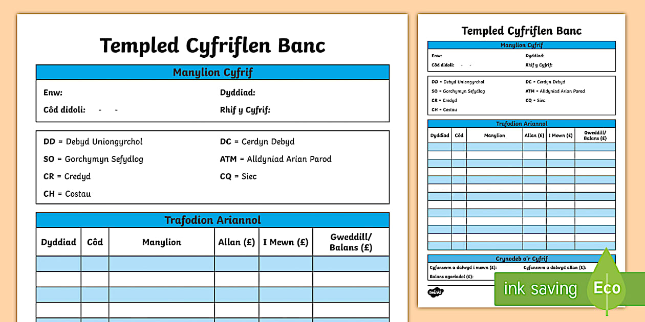 Templed Rhifedd Cyfriflen Banc - Adnoddau Cynradd - Twinkl