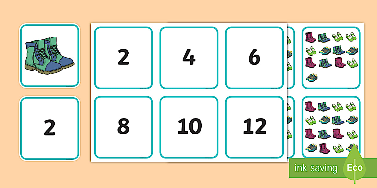 Editable Counting in 2s Shoe Themed Matching Cards - Twinkl