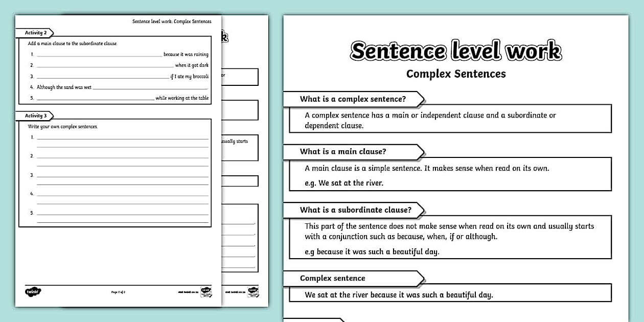 Gr 4: Sentence level work: Complex Sentences: Activity Sheet