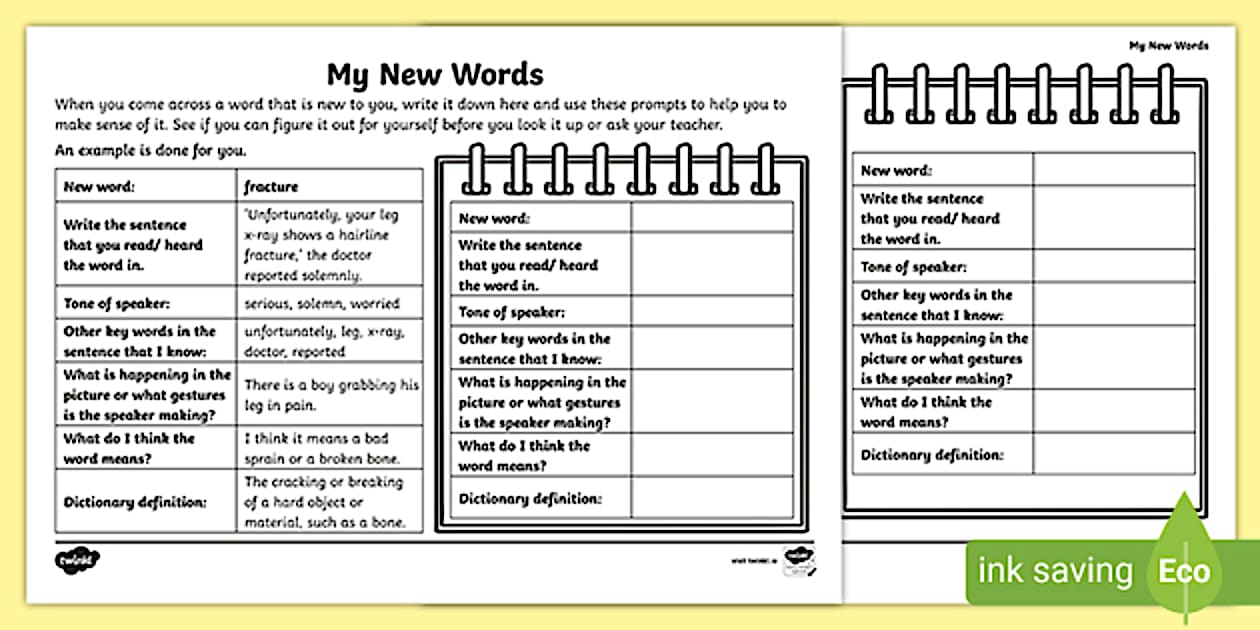 My New Words Worksheet