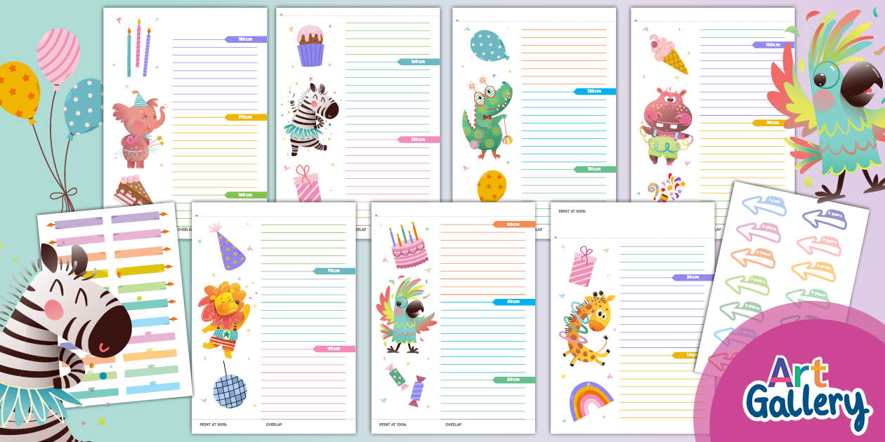 Birthday-Themed Height Chart (professor feito) - Twinkl