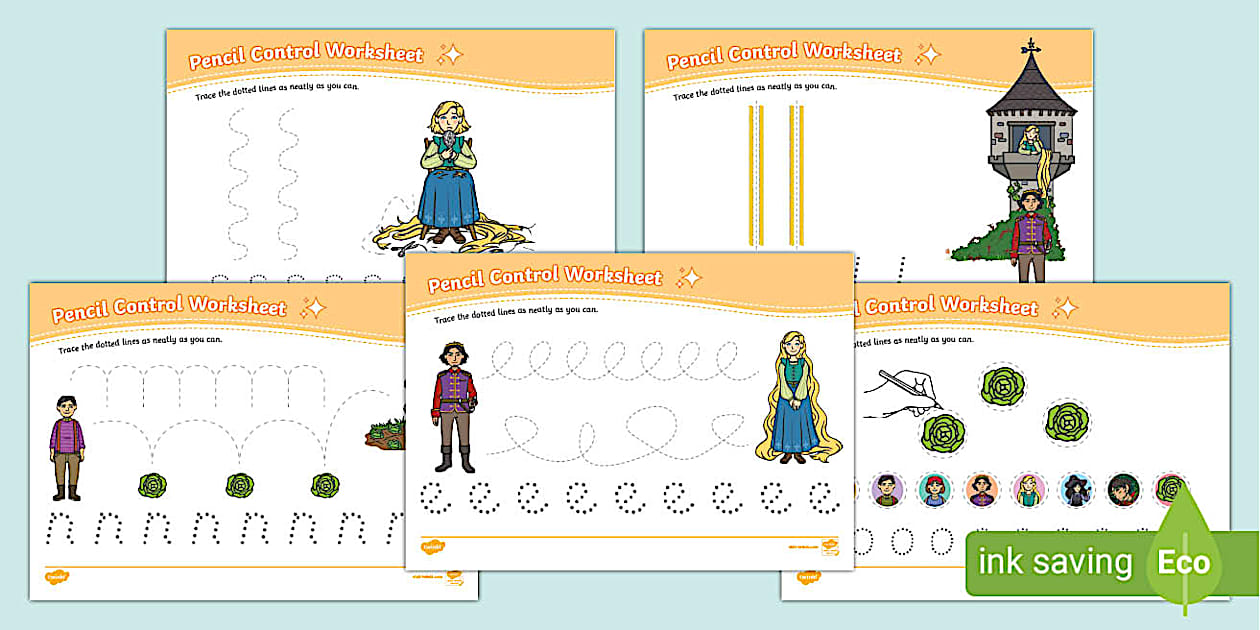 Rapunzel Pencil Control Path Worksheets - Twinkl