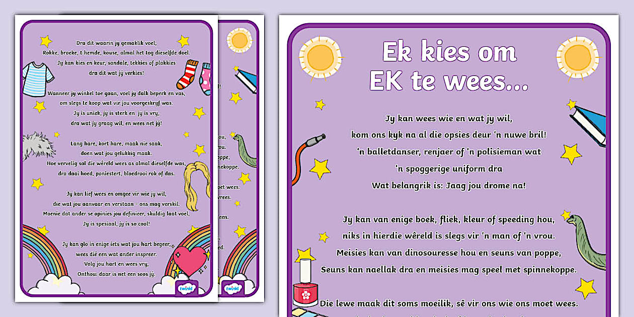 * NEW * Intermediêre Fase Afrikaans: Gedig - Ek kies om EK te wees - (KABV