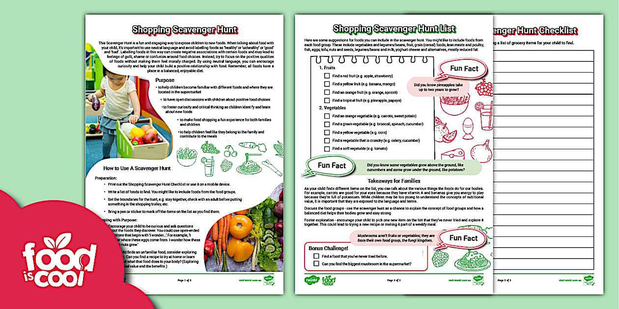 Food is Cool Supermarket Scavenger Hunt (teacher made)
