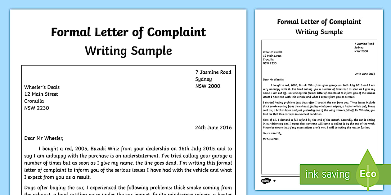 Complaint Letter Template - Ready to print Resources