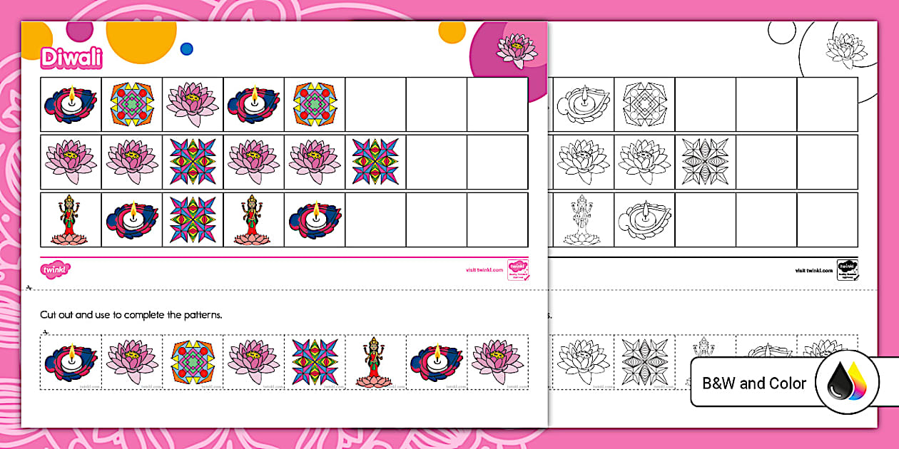 Diwali Complete the Pattern Worksheet (teacher made)