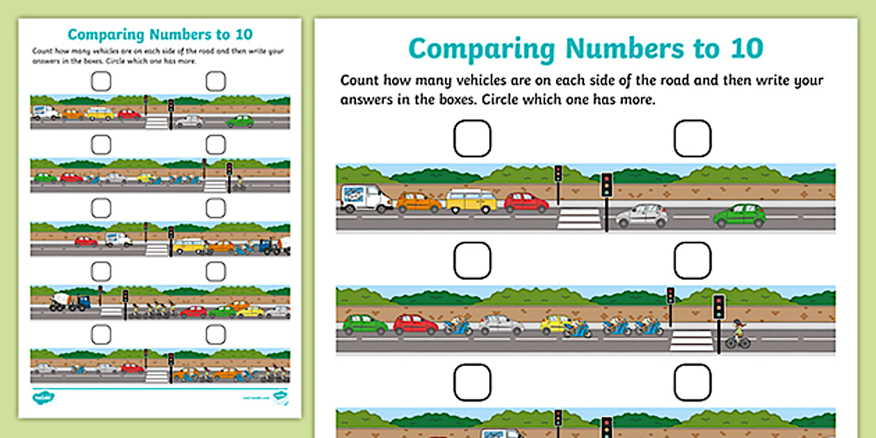 👉 Comparing Numbers to 10 Transport-Themed Activity