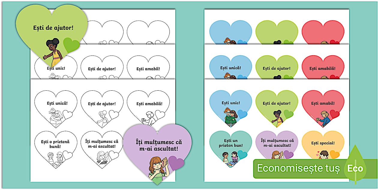 Insigne cu gânduri bune în formă de inimă - Twinkl