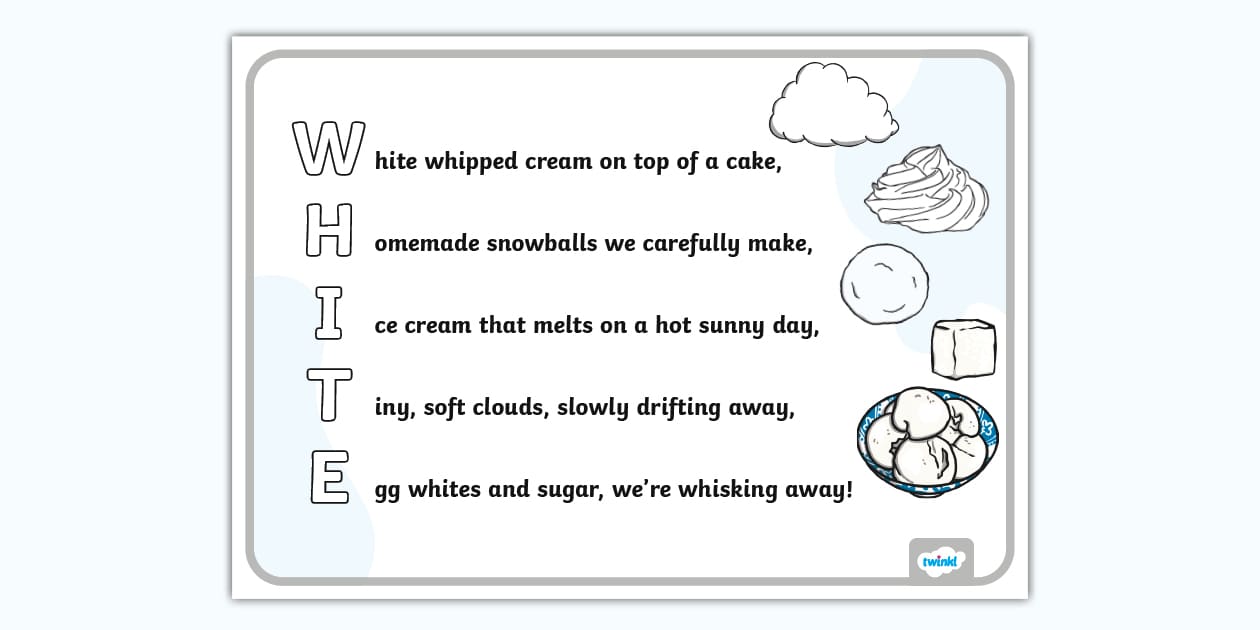 White Acrostic Poem Example - Twinkl Poetry