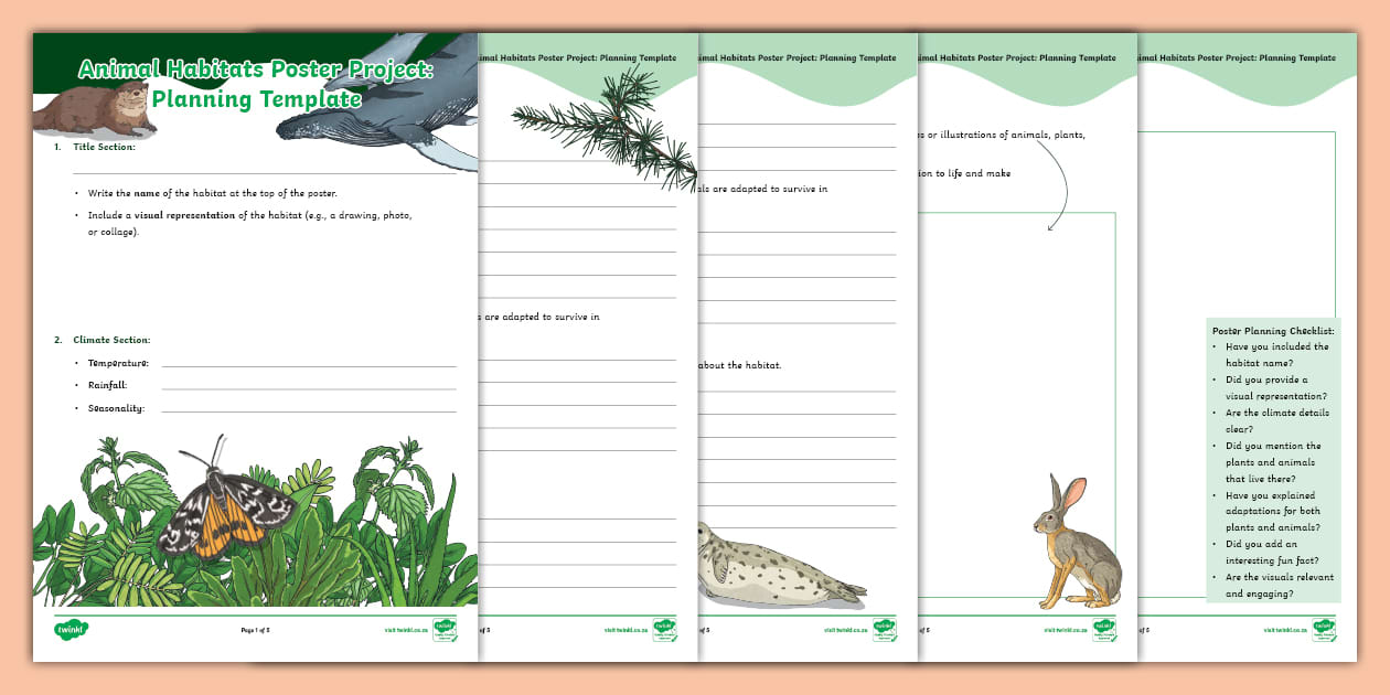 Animal Habitats Poster Project: Planning Template - Twinkl