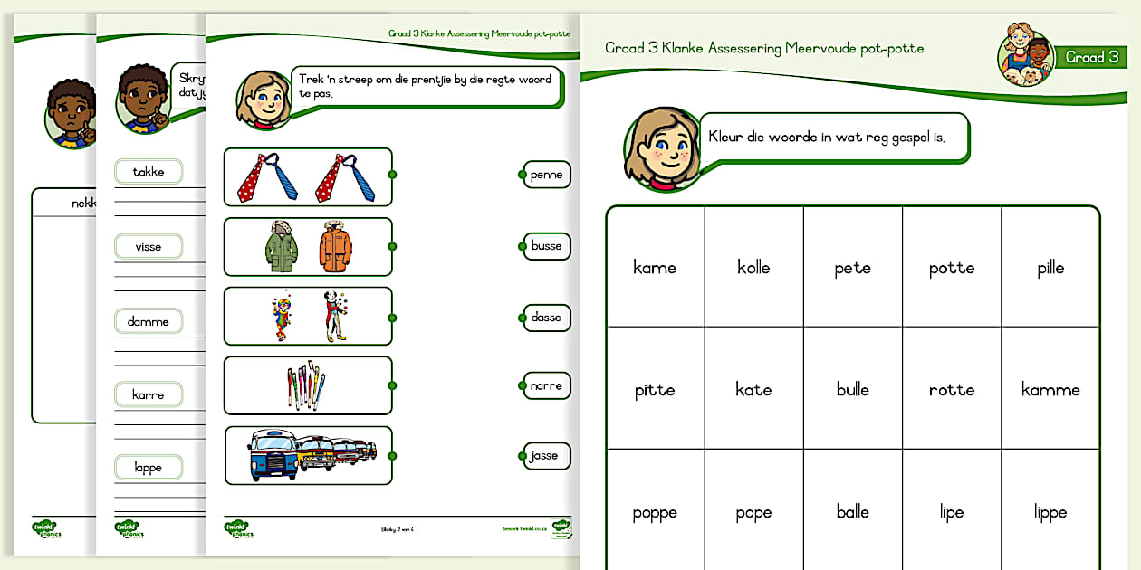 Graad 3 Klanke Assesseering Meervoude pot-potte - Twinkl