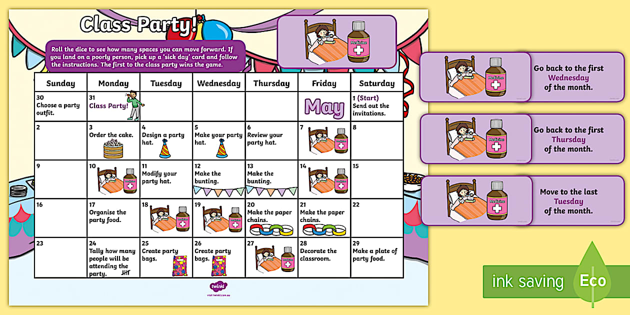 Class Party Calendar Board Game (teacher made) - Twinkl