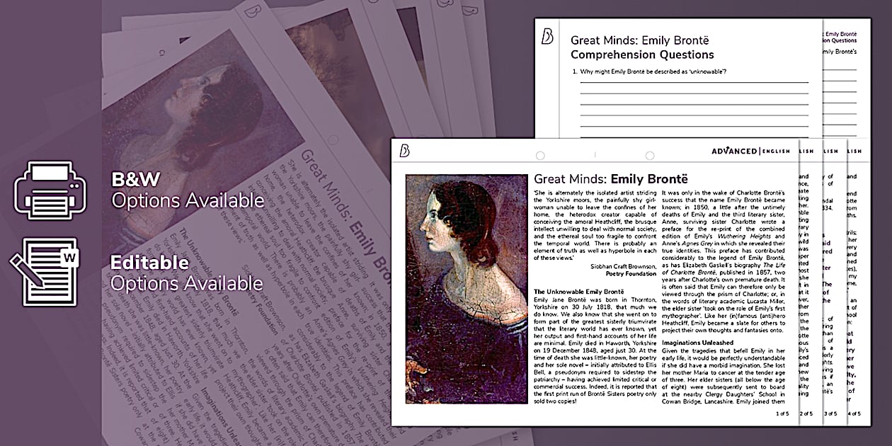 KS5 Great Minds: Emily Brontë Reading Comprehension | English | Beyond