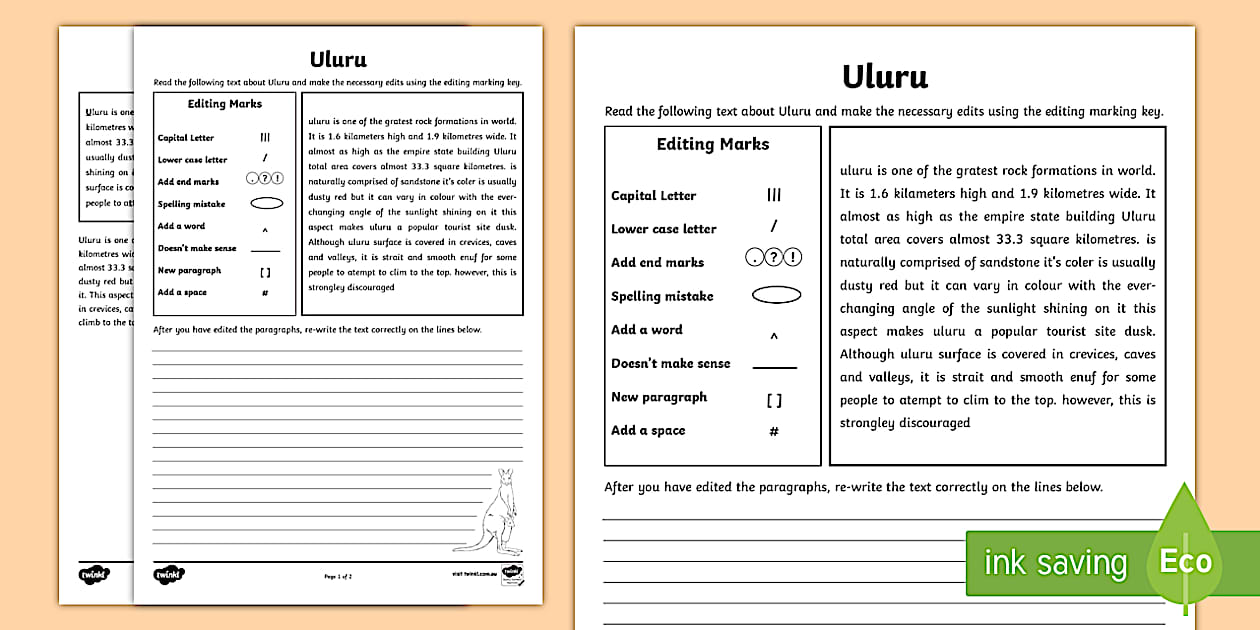 Uluru Editing Middle Primary Worksheet - Twinkl