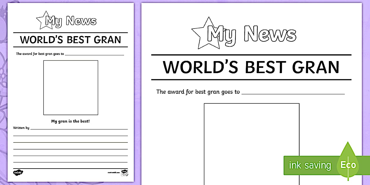 Editable World's Best Gran Newspaper Writing Template