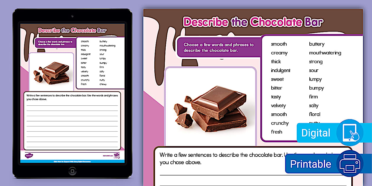 Chocolate Bar Description Worksheet for Kids | Twinkl USA