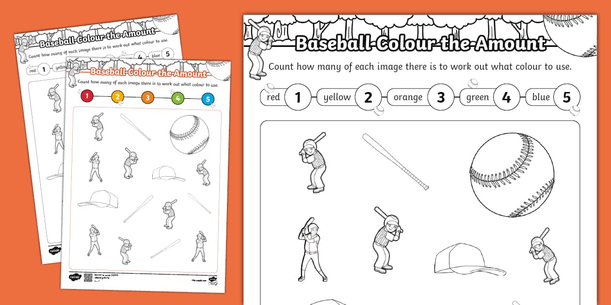 👉 Baseball Colour the Amount Worksheet (teacher made)