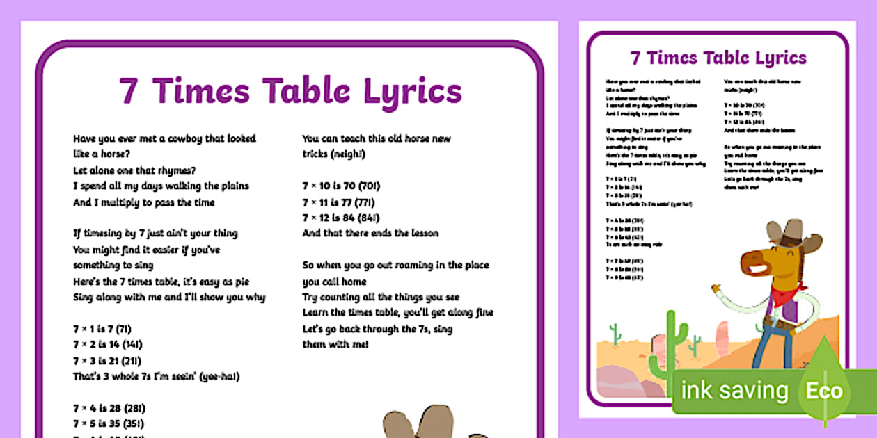 👉 Seven Times Tables Song Lyrics Poster | Twinkl Go!