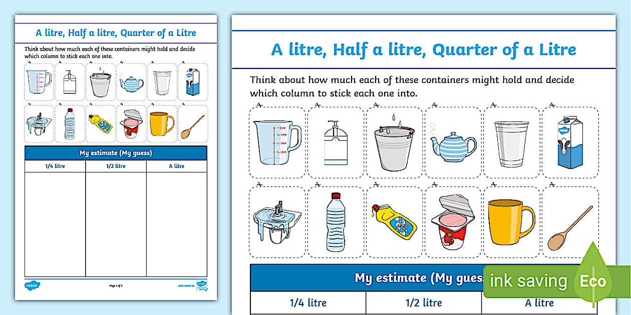 A Litre, Half a Litre, Quarter of a Litre (teacher made)