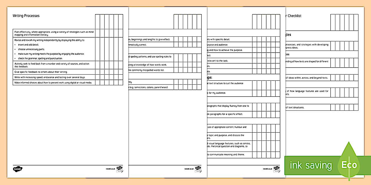 New Zealand Level 4 Writing Individual Tracker Checklist