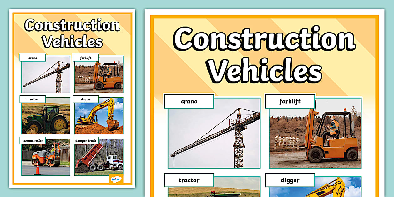 Construction Vehicles Display Poster (teacher made) - Twinkl