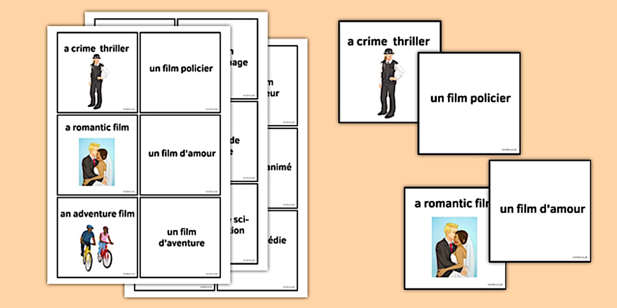 Editable Film Genres Matching Cards French (teacher made)