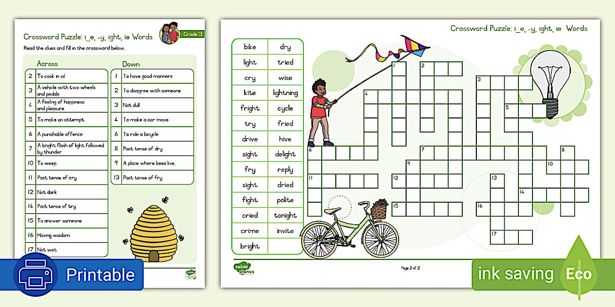 Grade 3 Phonics Crossword Puzzle Long i (teacher made)