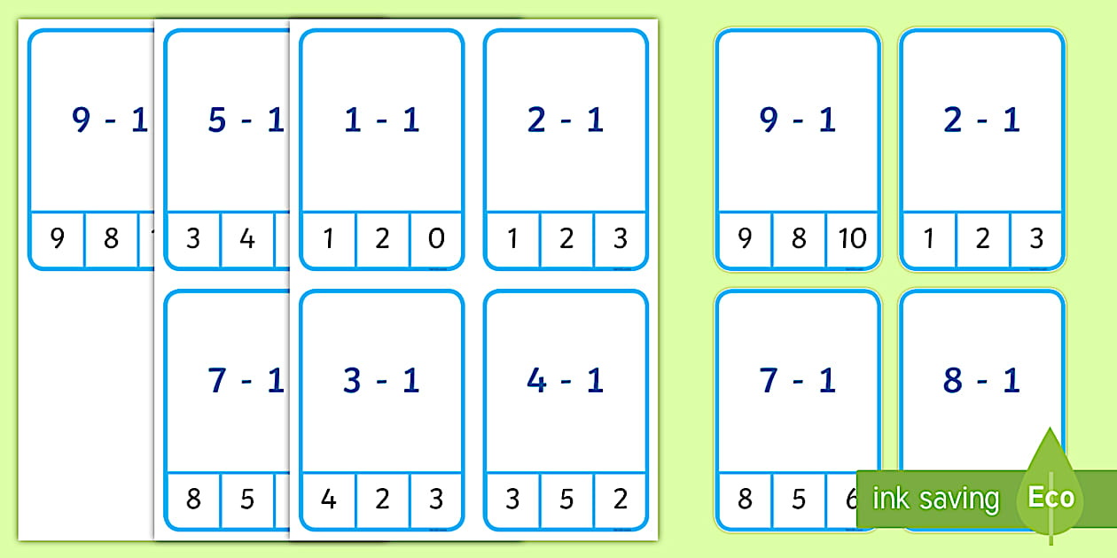 Editable Subtract 1 up to 10 Peg Cards (teacher made)