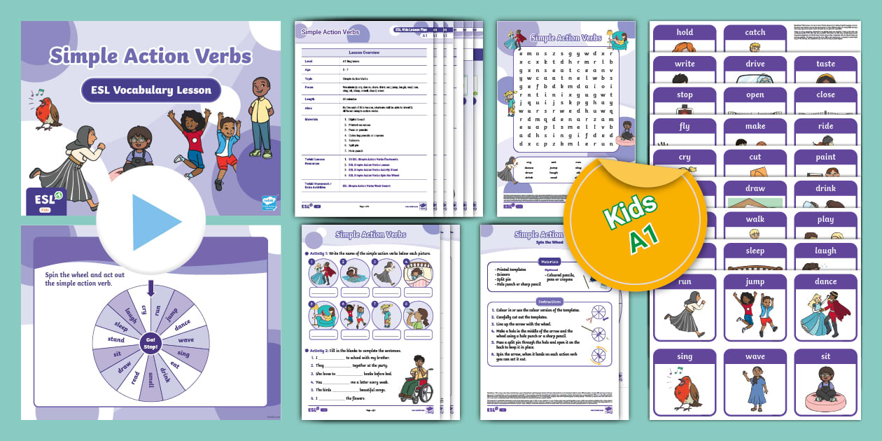 ESL Simple Action Verbs Lesson Plan [Kids, A1] - Twinkl
