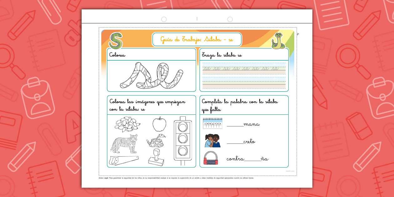 Guía de Trabajo: Práctica de Sílaba - se (teacher made)